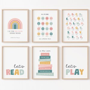 Set of 6 Rainbow Classroom Posters, Printable Kids Wall Art ...