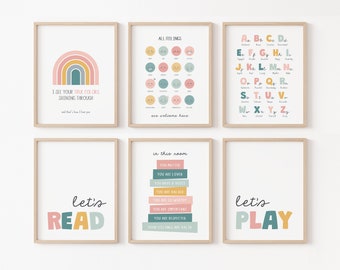 Set of 6 Learning Posters Printable Kids Wall Art | Etsy