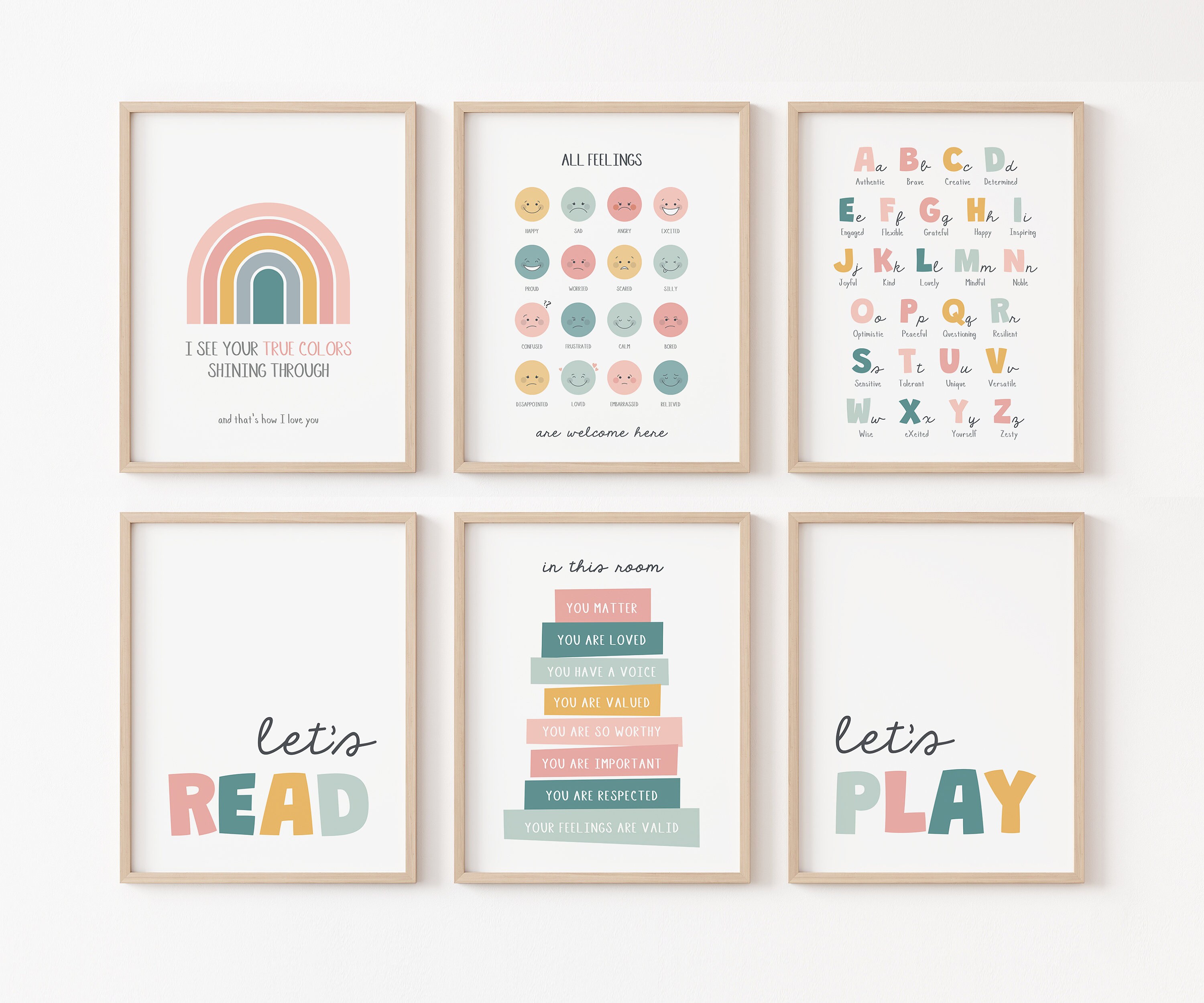 Set of 6 Rainbow Classroom Posters, Printable Kids Wall Art ...