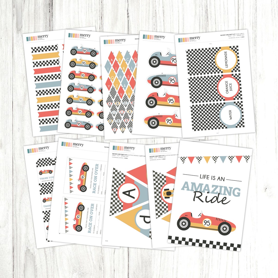 Racing Cars Party Kit Printable, Instant Download, Birthday Party Pack ...