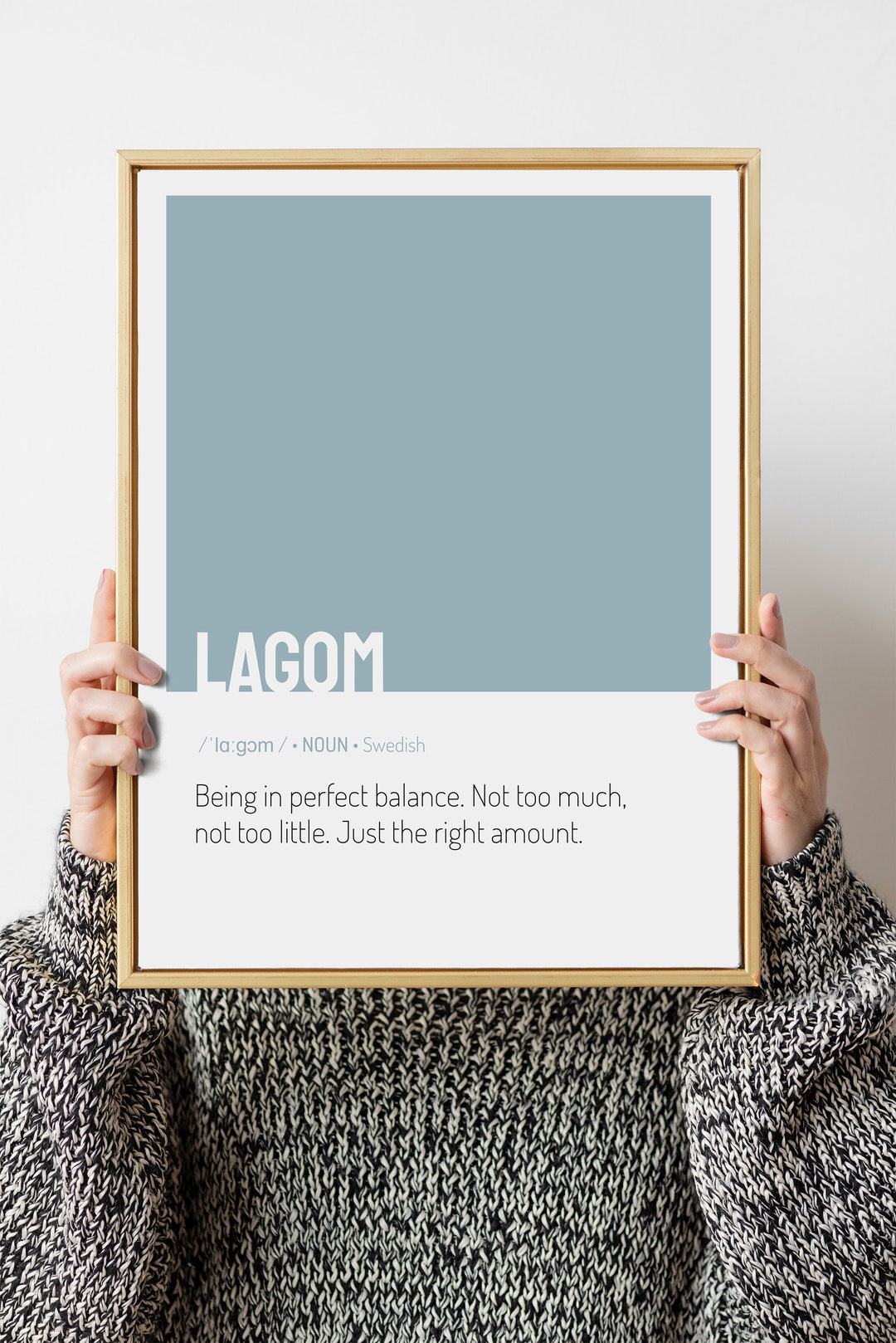 Lagom Definition Printable Art, Minimalist Blue Poster, Dictionary Art ...