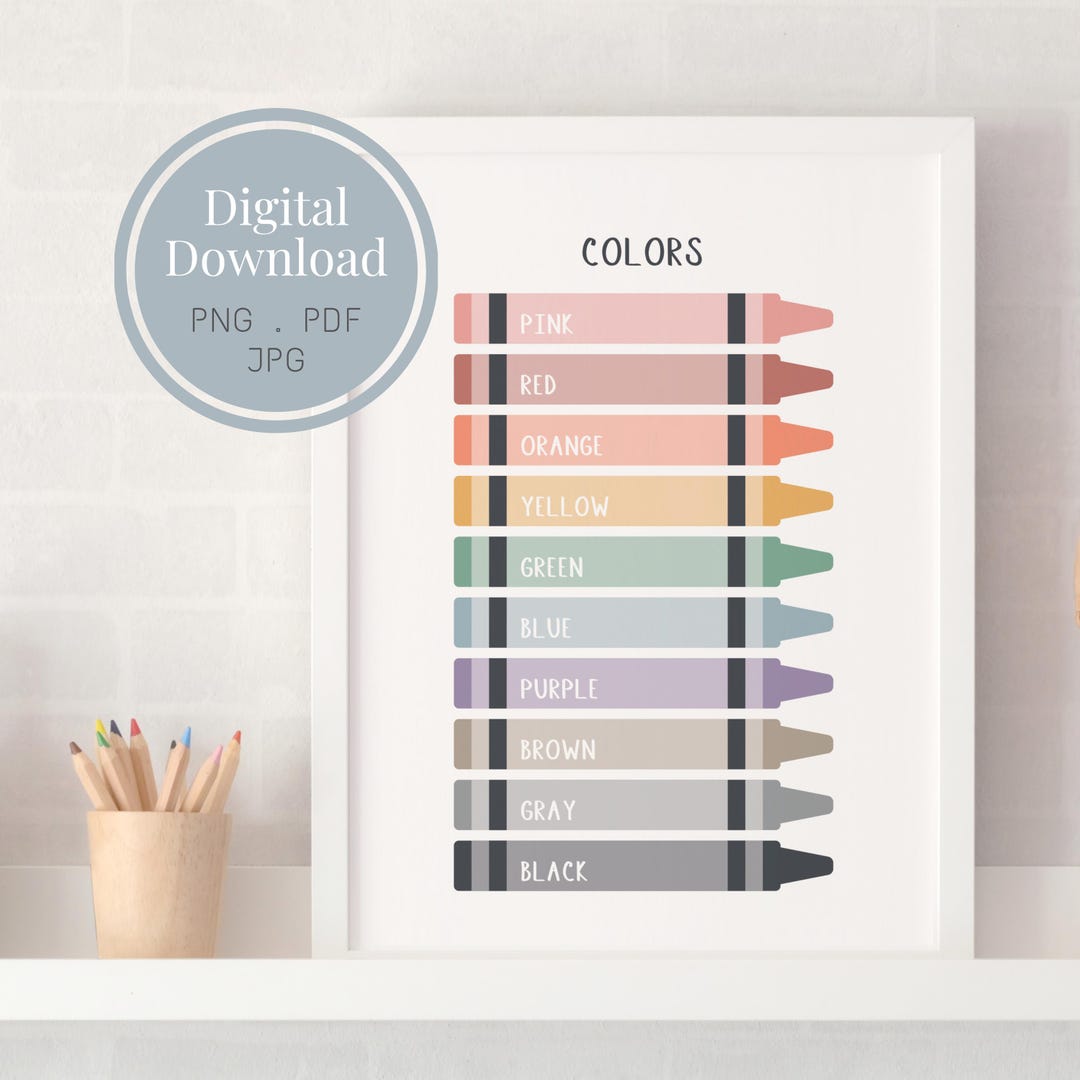 Colors Educational Poster | Crayon Colors Wall Art | Preschool ...