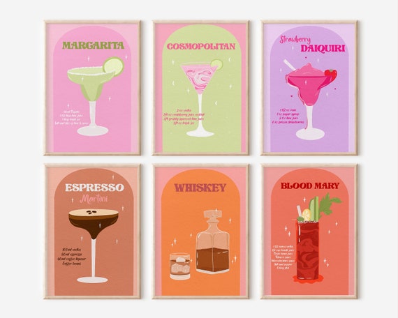 Cocktail Wall Art Fun Alcohol Wall Decor Cocktail Prints Set - Etsy UK