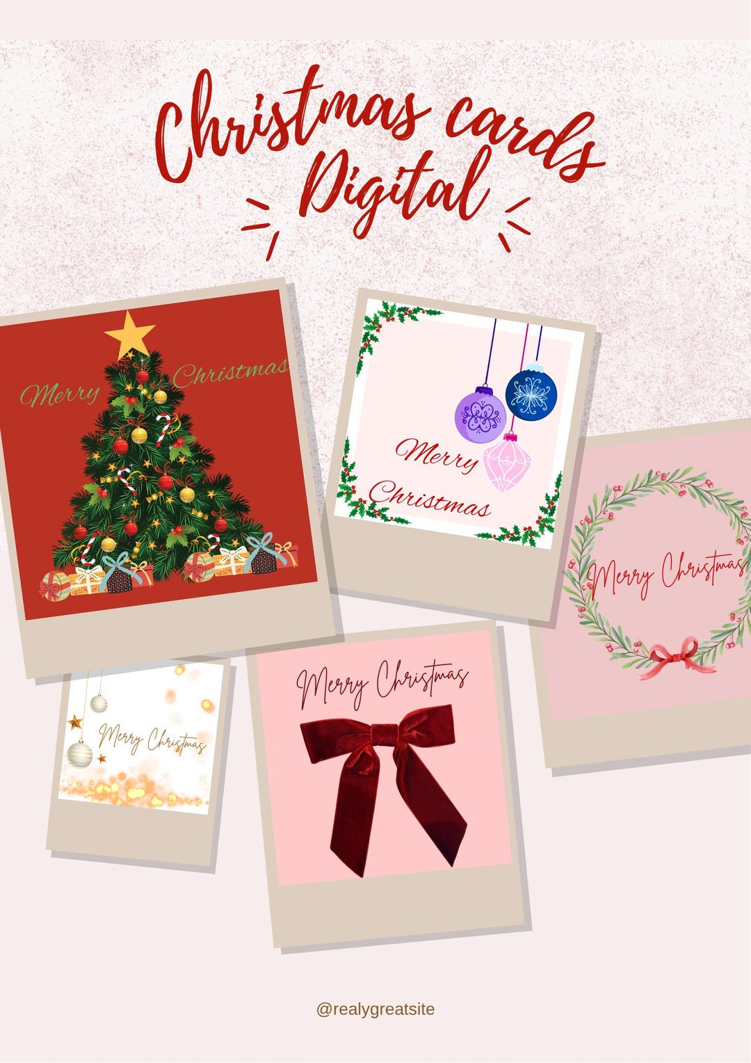 5 Christmas Cards Bundle Printable Holiday Cards Digital Greeting Cards ...