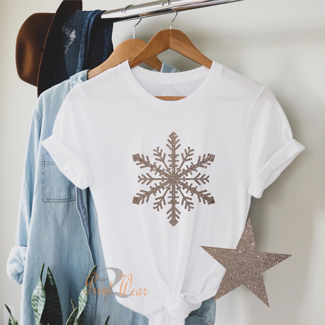Snowflake T Shirt Glitter Design, 100% Cotton Sparkle Tshirt With ...