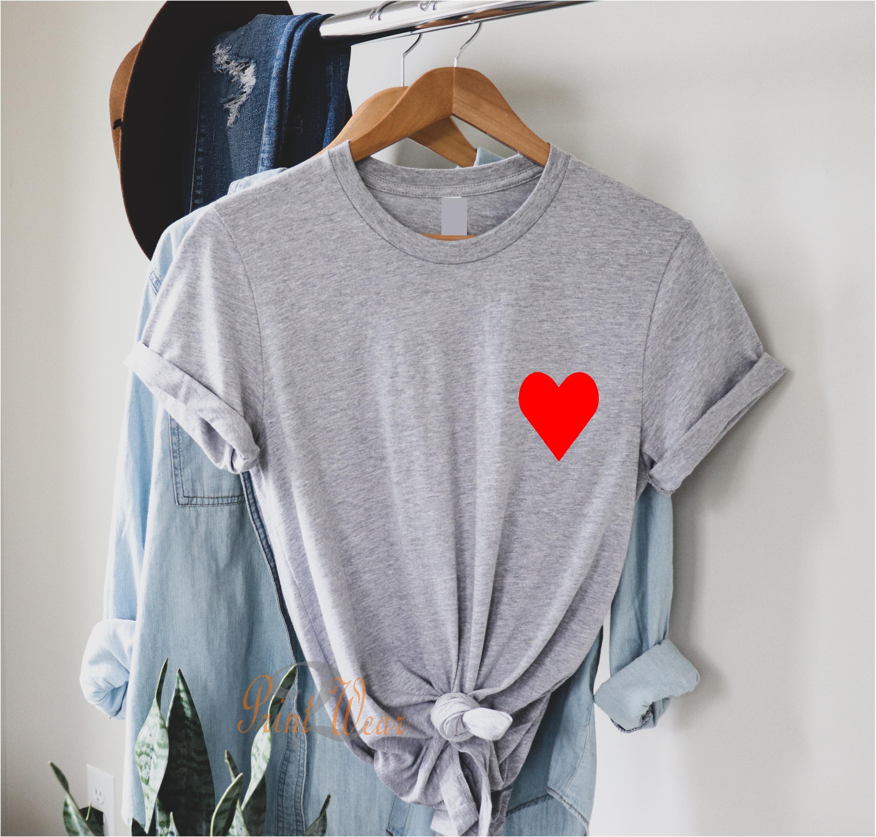 Red Love Heart - T Shirt Unisex Pocket Size Heart T-shirt / Summer ...