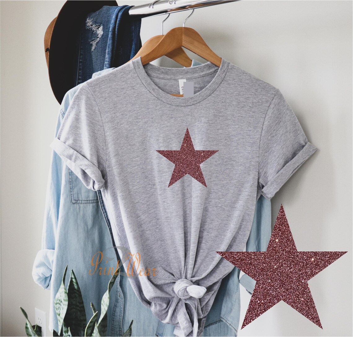 Star Ladies T shirt Glitter Star 100% cotton sparkle tshirt | Etsy