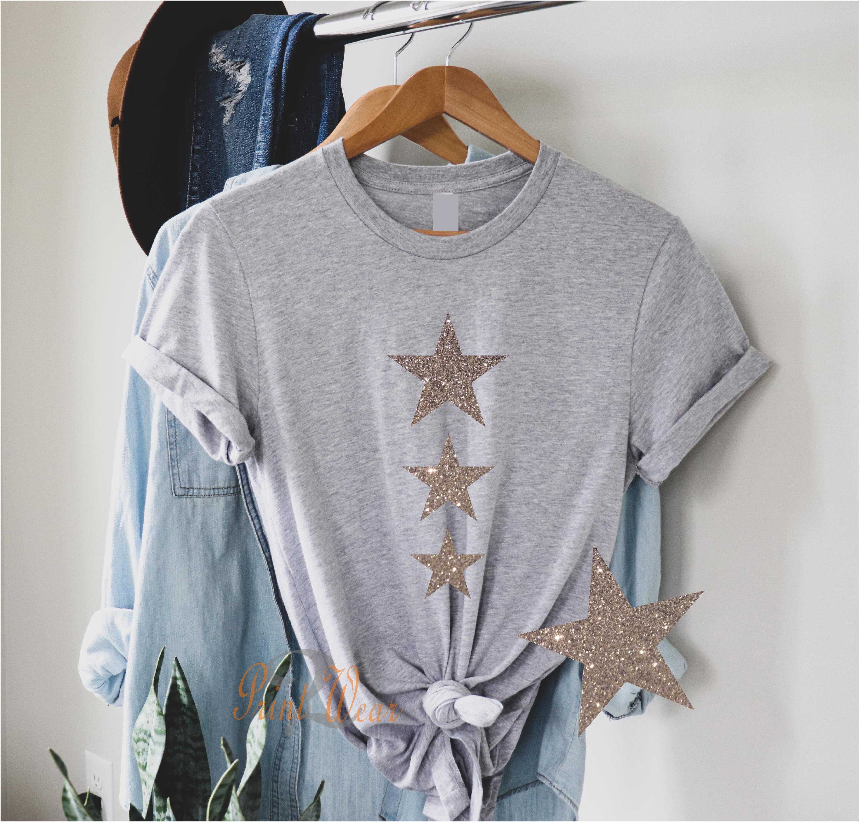 3 Glitter Star T Shirt Sparkle Tshirt With Glitter Print 100% - Etsy UK