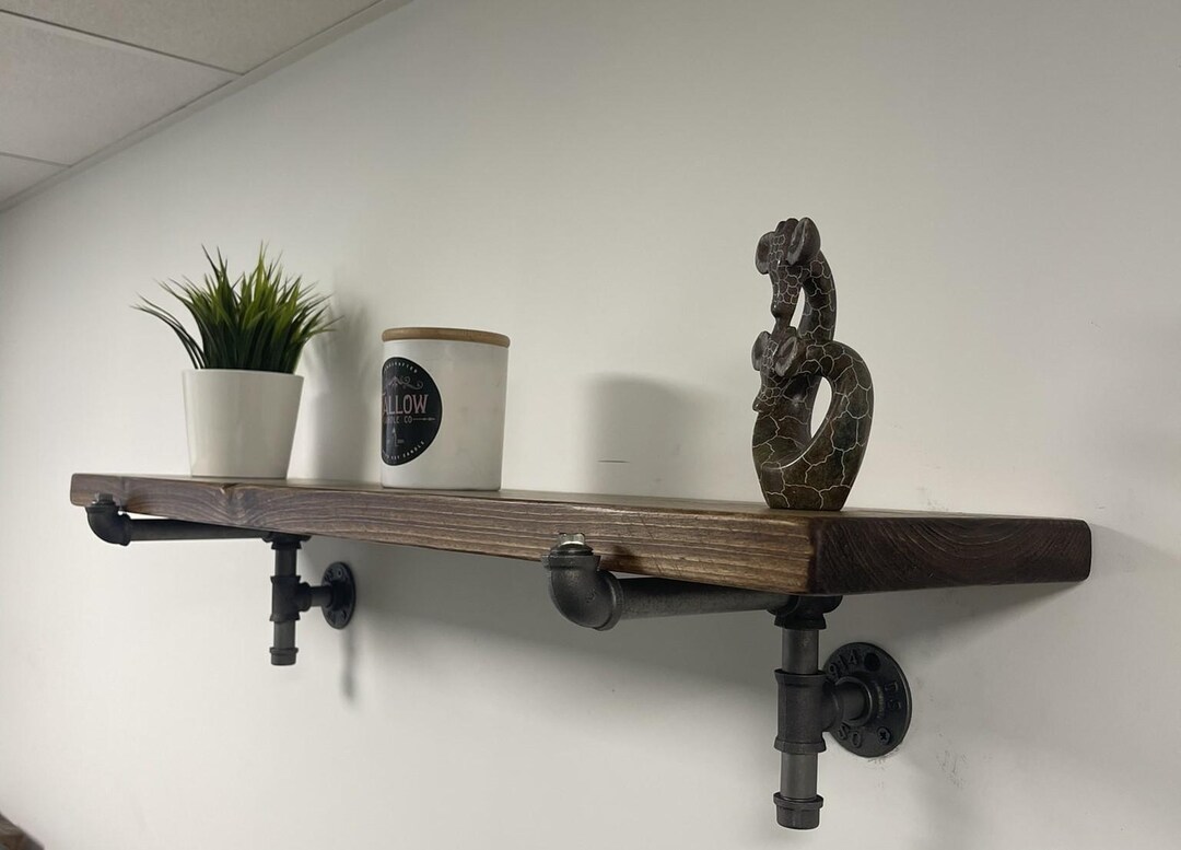 Rustic Solid Wood Bookshelf With Cast Iron Pipe Brackets Grey or Black ...