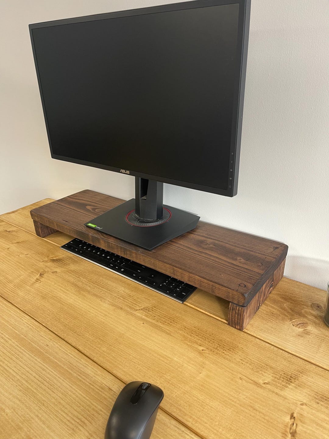 Rustic Wooden Monitor Riser Shelf | Desk Organiser | Scaffold Board ...
