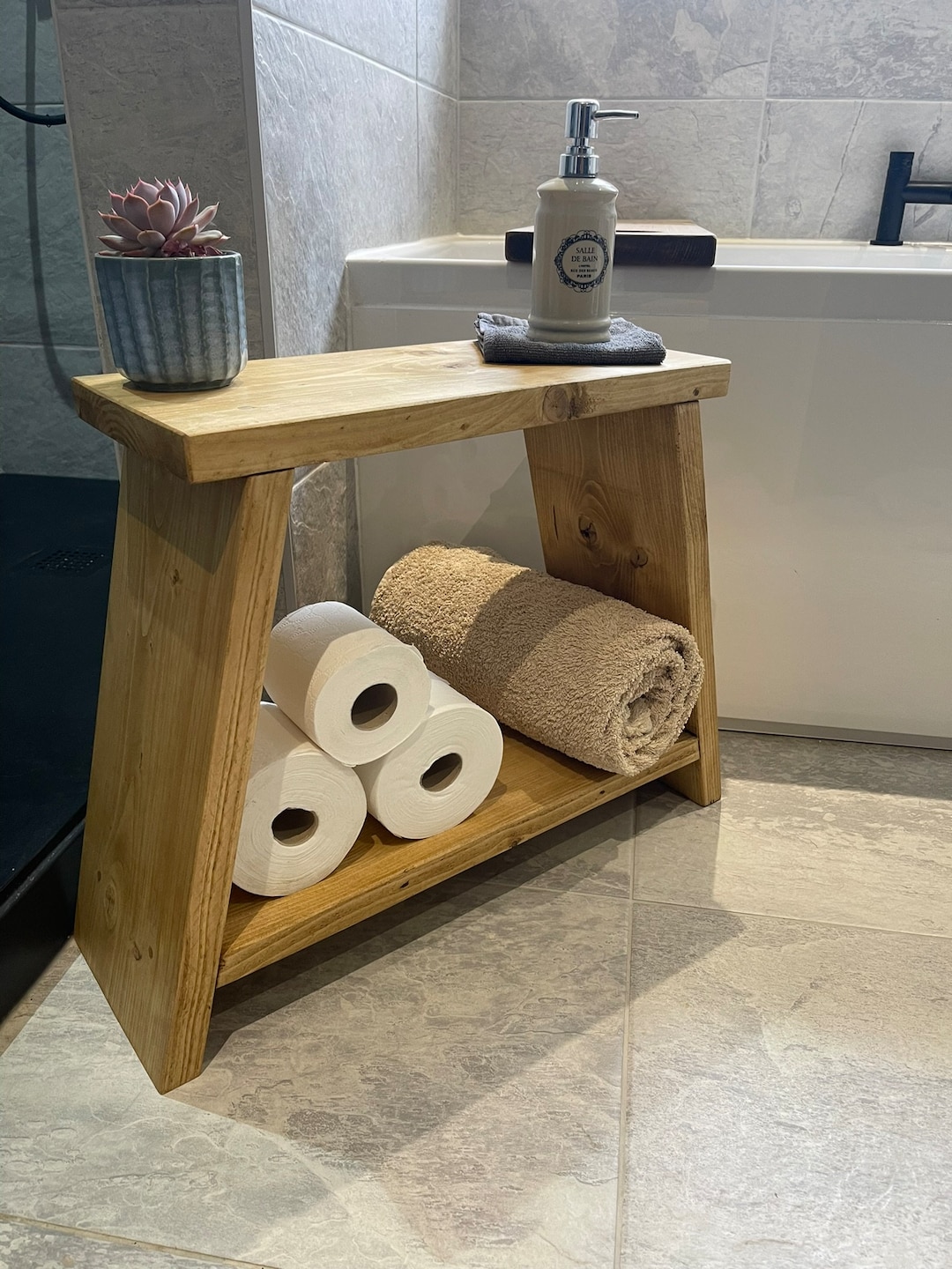 Milkmaid Rustic Wooden Side Table With Shelf, Bathroom Display Milking ...