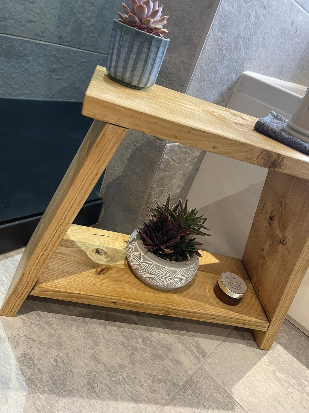 Rustic Milkmaid Wooden Side Table With Shelf Bathroom Display Milking ...