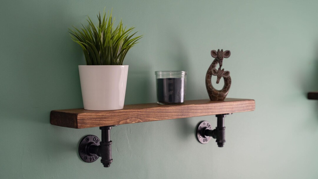 Rustic Shelf (15cm) With Cast Iron Black Pipe Brackets, Bookshelf or ...