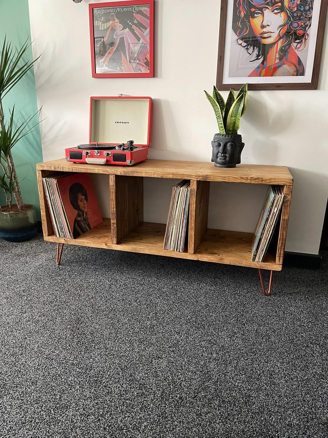 Handmade Solid Wood Rustic Record Player Stand Vinyl Storage Cabinet 3 ...