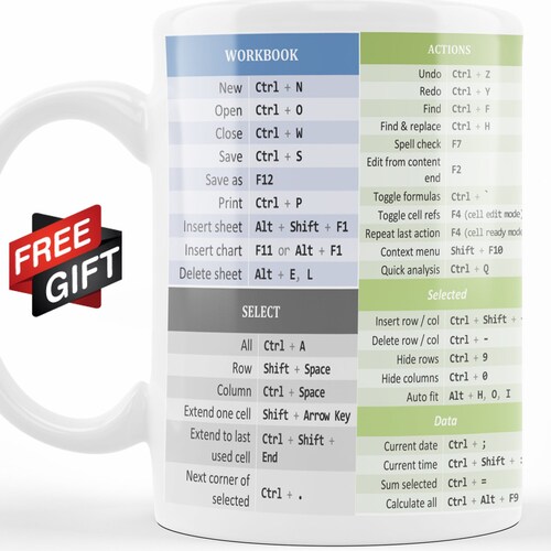 Excel Shortcuts Cheat Sheet Mug Cup Microsoft Excel Gift Cup | Etsy