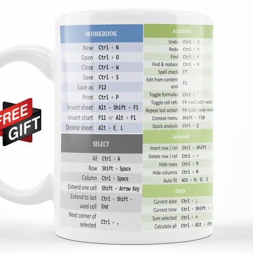 Excel Shortcuts Cheat Sheet Mug Cup Microsoft Excel Gift Cup - Etsy