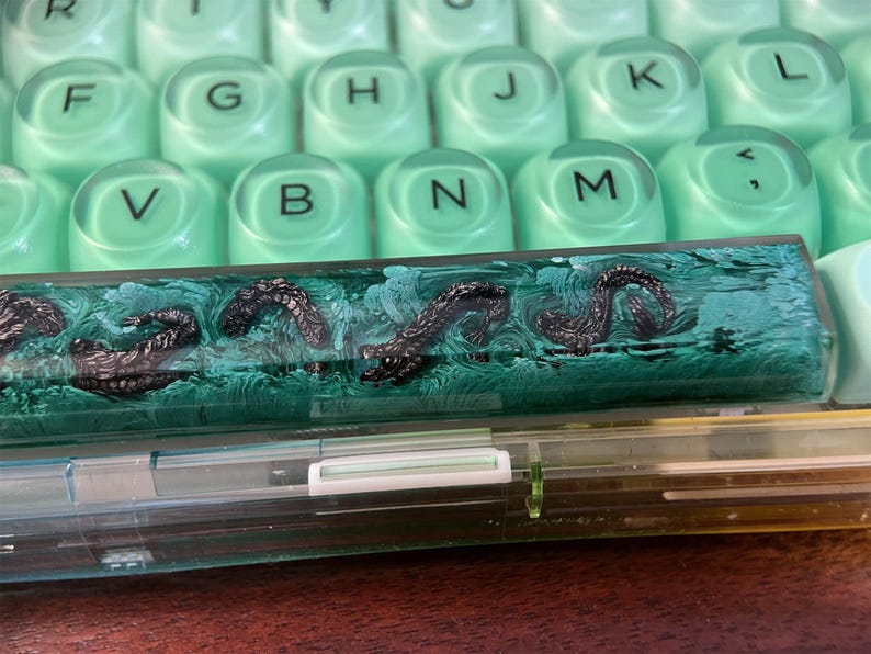 Handmade Green Black Dragon Carving Keycap: MX Cherry SA Spacebar 6.25U ...