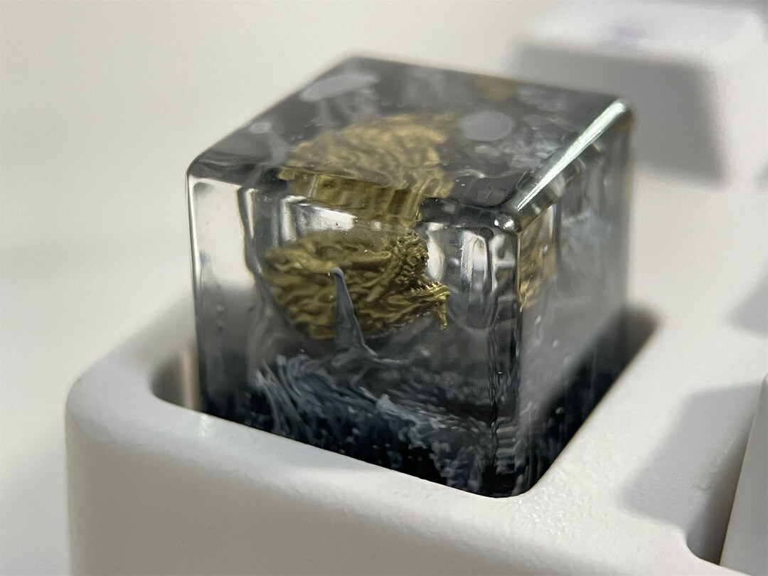 Black Gold Chinese Dragon Animal 3D Carving Keycap Handmade SA Shift ...