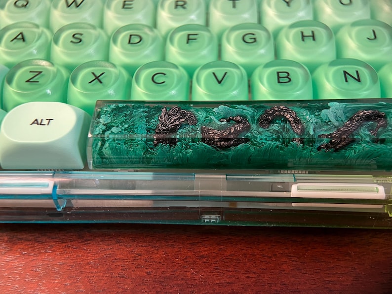 Handmade Green Black Dragon Carving Keycap: MX Cherry SA Spacebar 6.25U ...