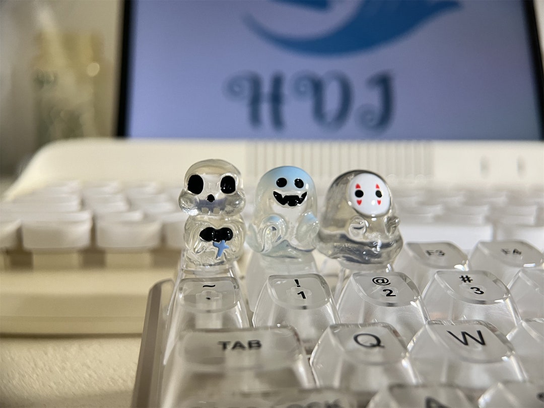 Halloween Spooky Ghost Clear Glass No Face Man ESC 3D Key Cap Skeleton ...