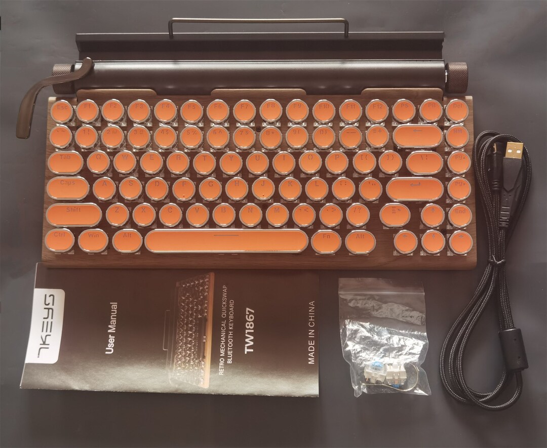 Steampunk Orange Mechanical Keyboard: Wireless Bluetooth, White Lights ...