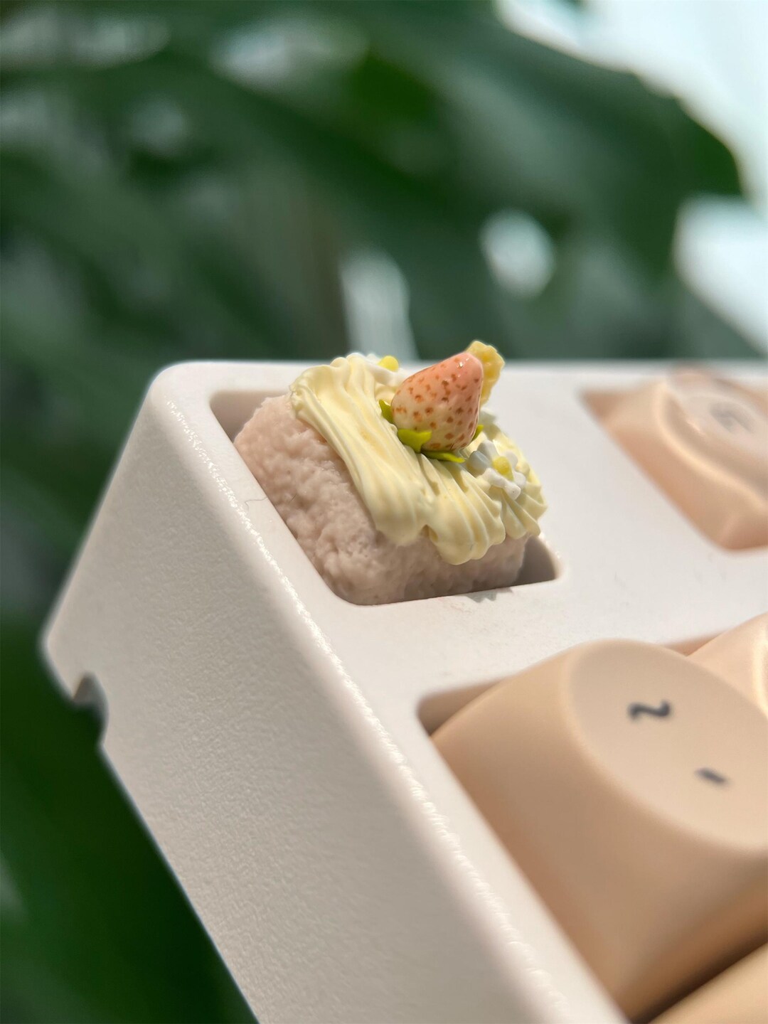 3D Strawberry Cream Taro Purple Flower Cake Keycap: Handmade Dessert ...