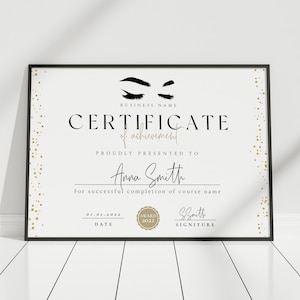 Editable Certificate Template Lash Course Printable - Etsy