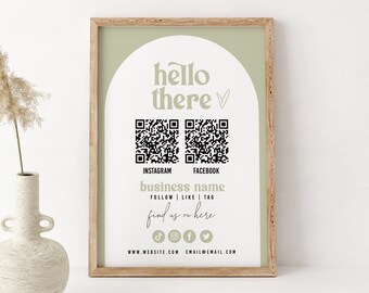 Editable QR Code Sign, Social Media QR Code Sign Template, Printable ...