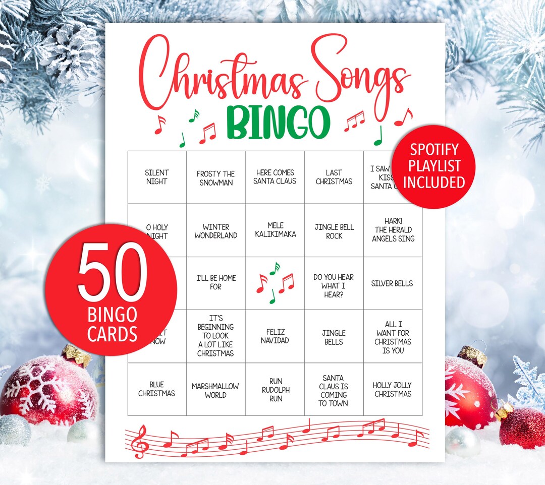 Christmas Song Bingo Cards, Holiday Music Bingo, Party Game, Printable ...
