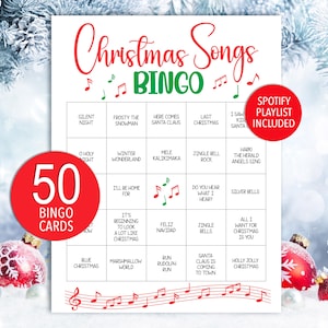 Christmas Song Bingo Cards, Holiday Music Bingo, Party Game, Printable ...