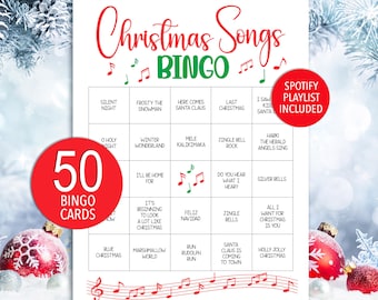 Christmas Song Bingo Cards, Holiday Music Bingo, Party Game, Printable ...