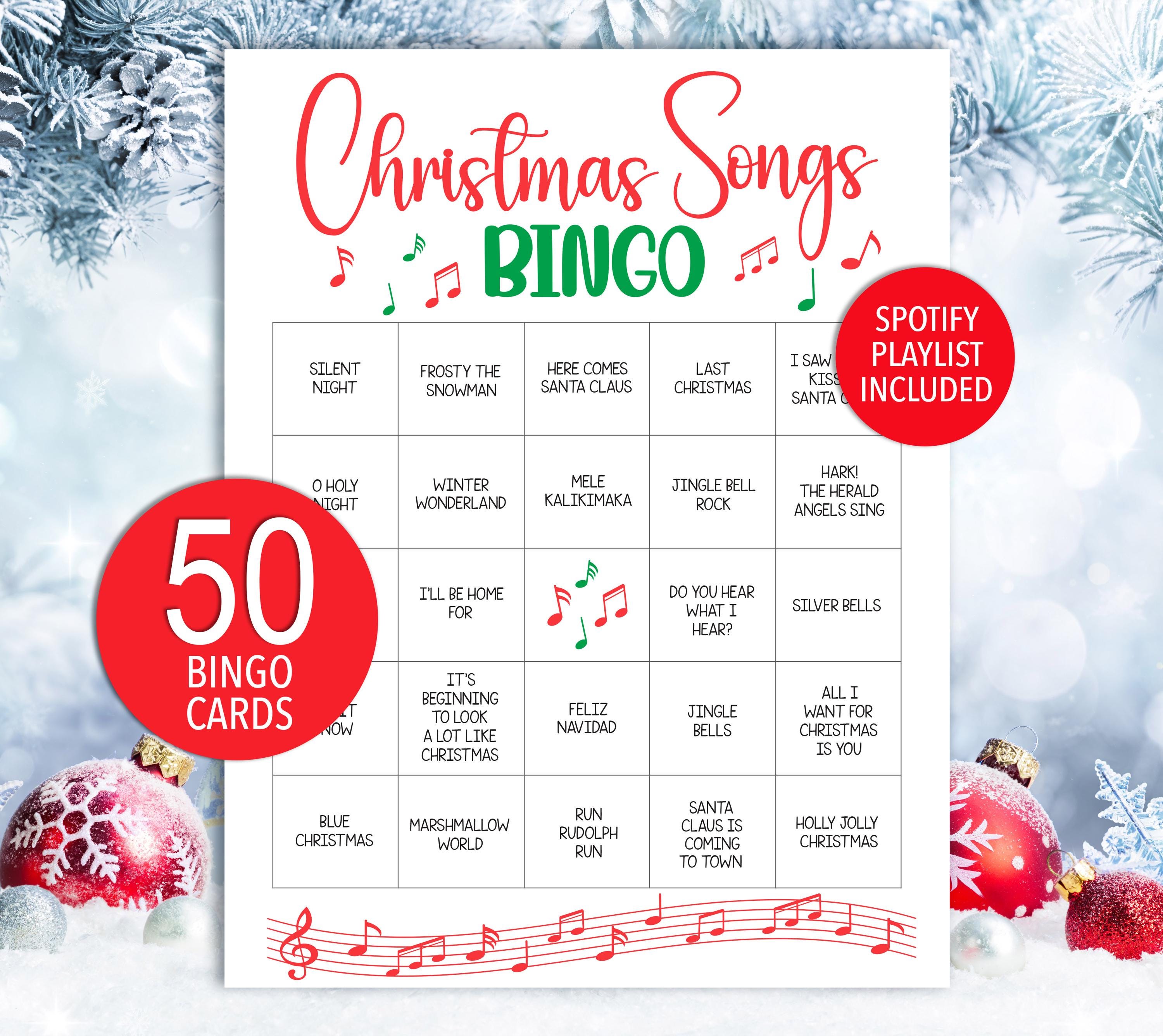 Christmas Song Bingo Cards, Holiday Music Bingo, Party Game, Printable ...