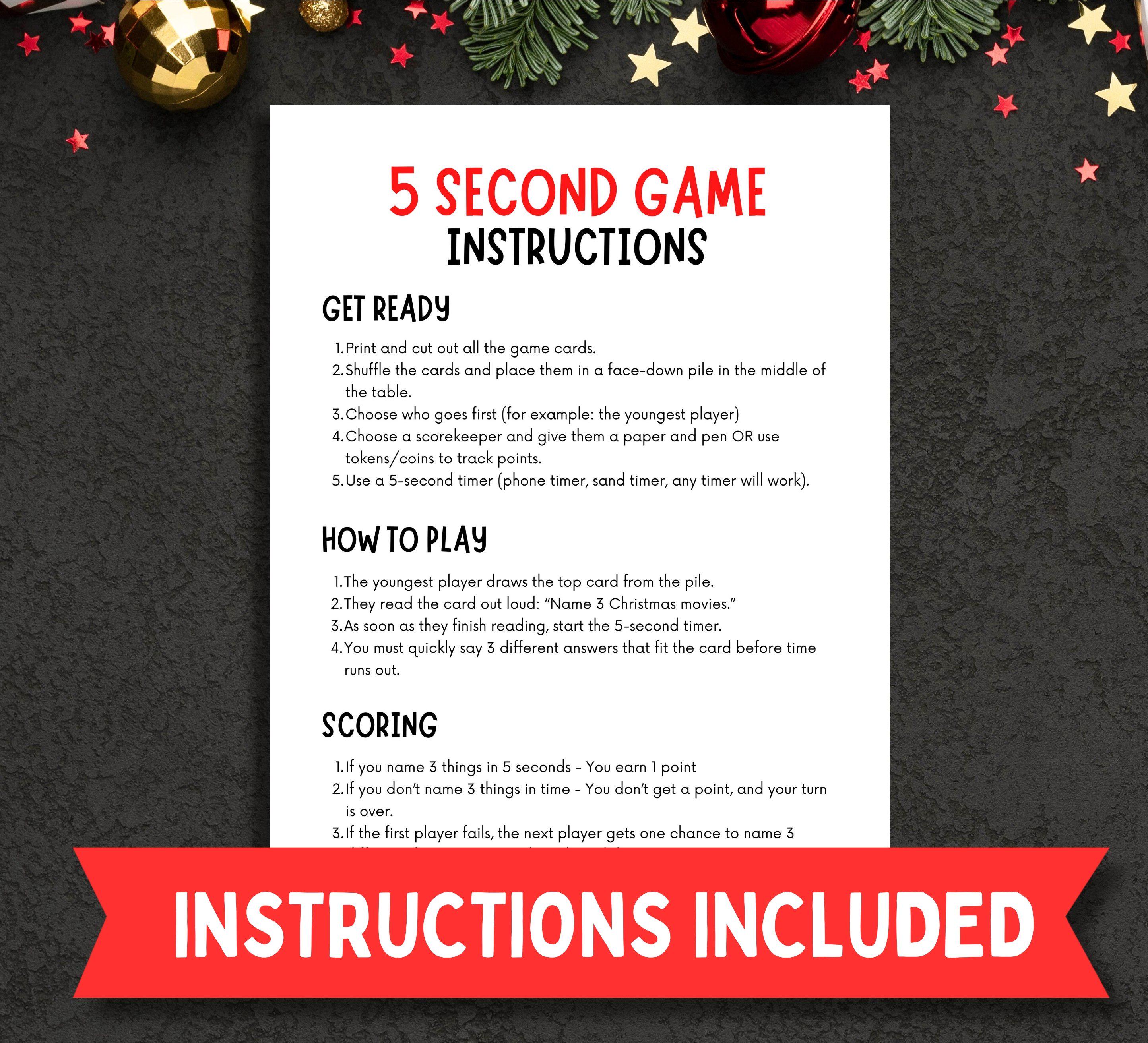 Christmas 5 Second Game, Printable Christmas Party Game, Kids Activity ...