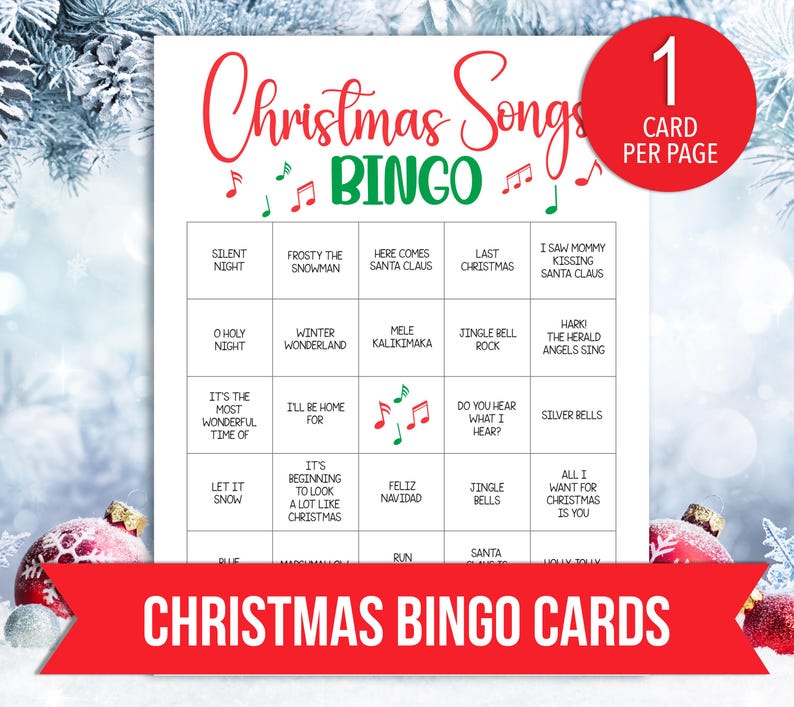 Christmas Song Bingo Cards, Holiday Music Bingo, Party Game, Printable ...