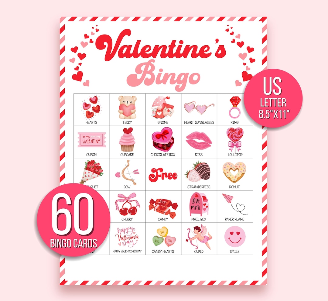 Valentine's Day Bingo Printable, Valentine's Party Game, Printable ...