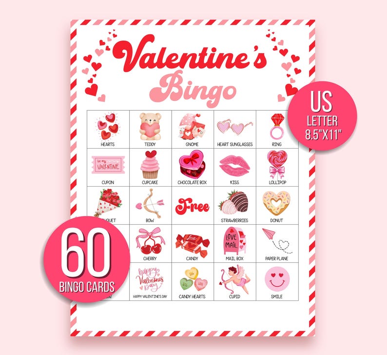 Valentine's Day Bingo Printable, Valentine's Party Game, Printable ...
