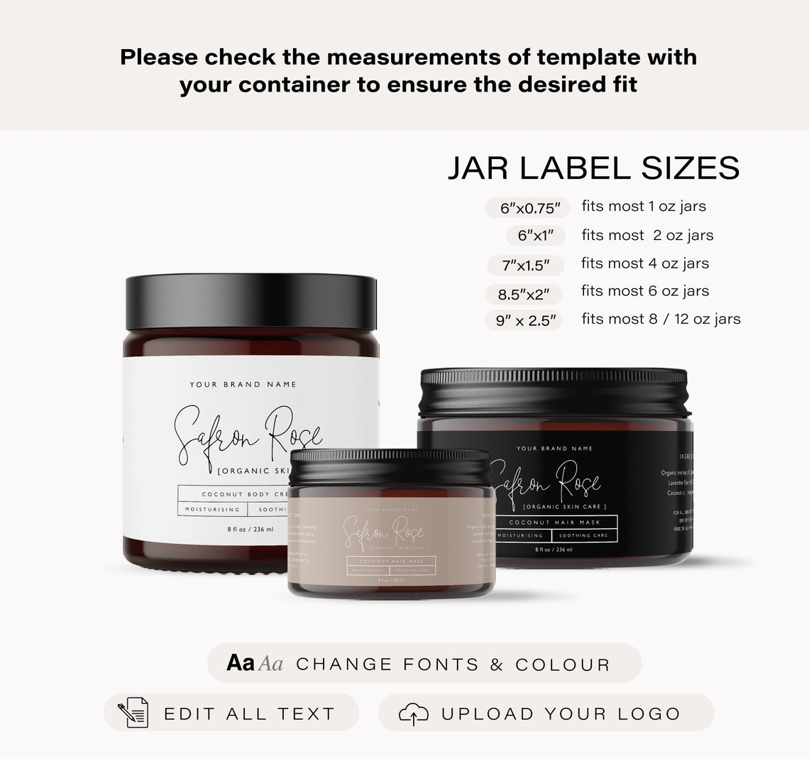 Editable Cosmetic Label Template Custom Beauty Product | Etsy Canada