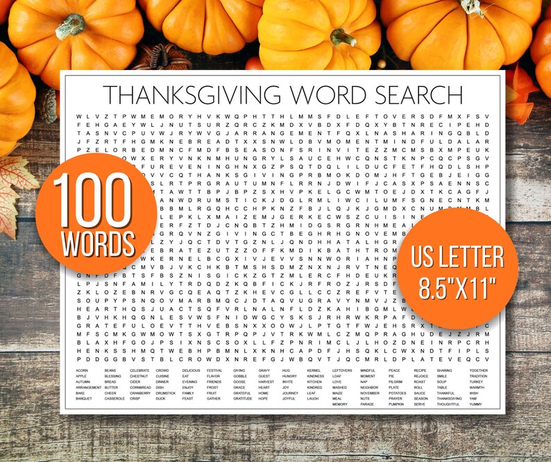 Thanksgiving Word Search, Fun Party Game (PDF) - Etsy