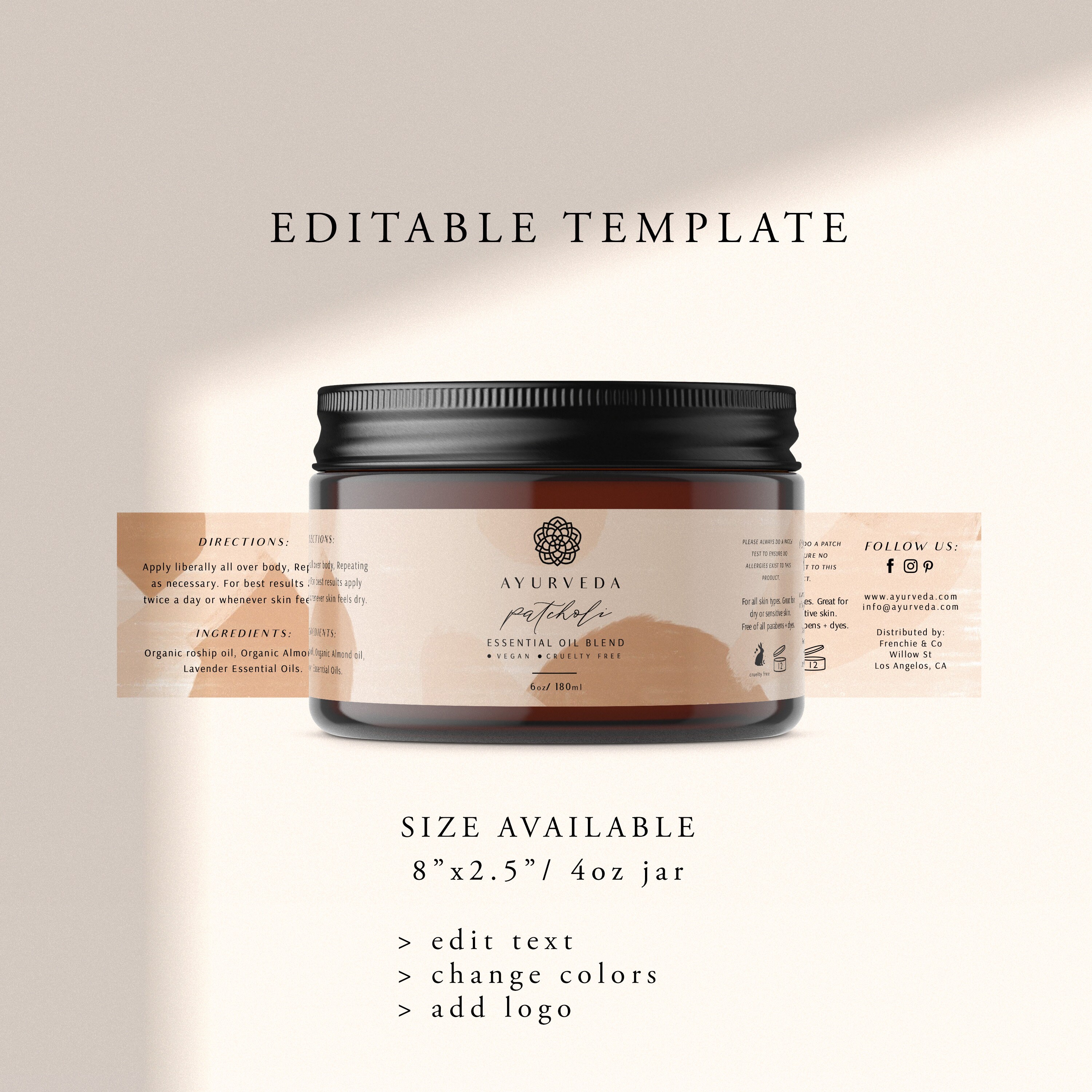 Editable Cosmetic Label Template Custom Beauty Product Label Etsy Editable Cosmetic Label Template Custom Beauty Product Label Etsy
