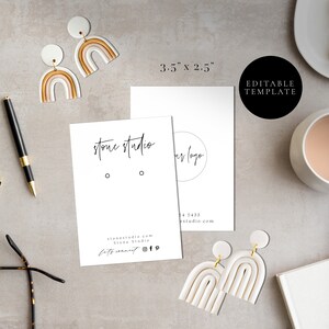 Custom Earring Display Card Template, Minimal Jewelry Display Card ...