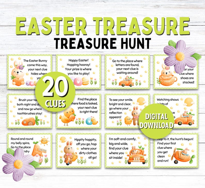 Easter Treasure Hunt Clues, Printable Scavenger Hunt Game (digital ...