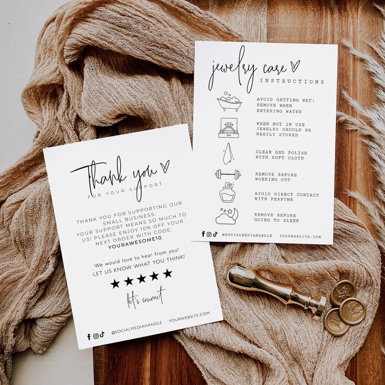 Editable Minimalist Jewelry Care Card Template Printable - Etsy