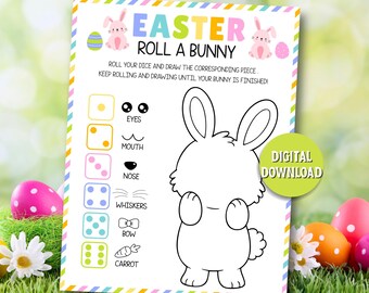 Easter Roll A Bunny Game Printable, Easter Dice Game for Kids, Bunny ...