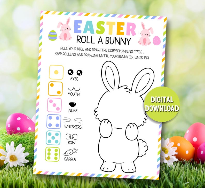 Easter Roll A Bunny Game Printable, Easter Dice Game for Kids, Bunny ...
