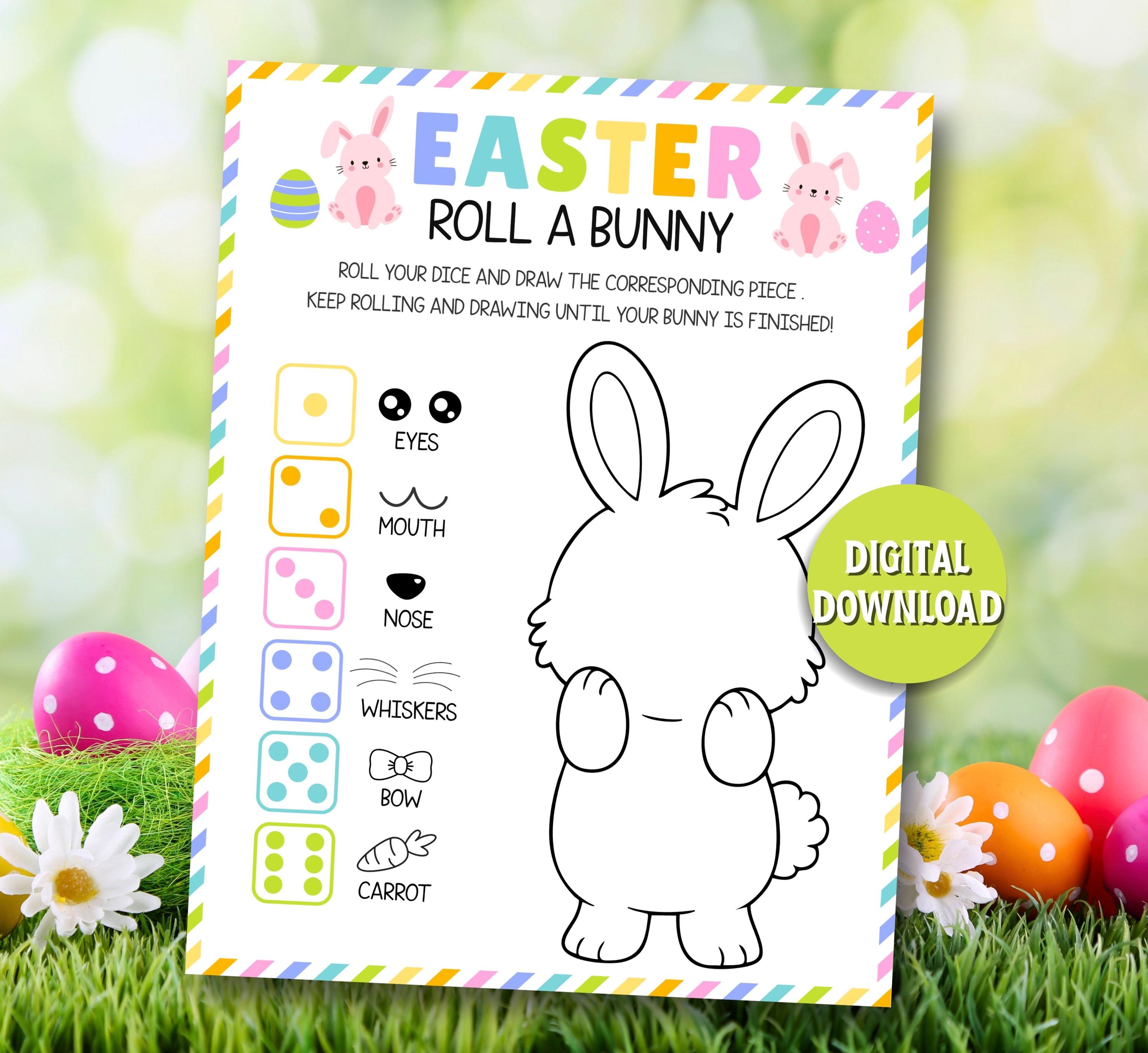 Easter Roll A Bunny Game Printable, Easter Dice Game for Kids, Bunny ...