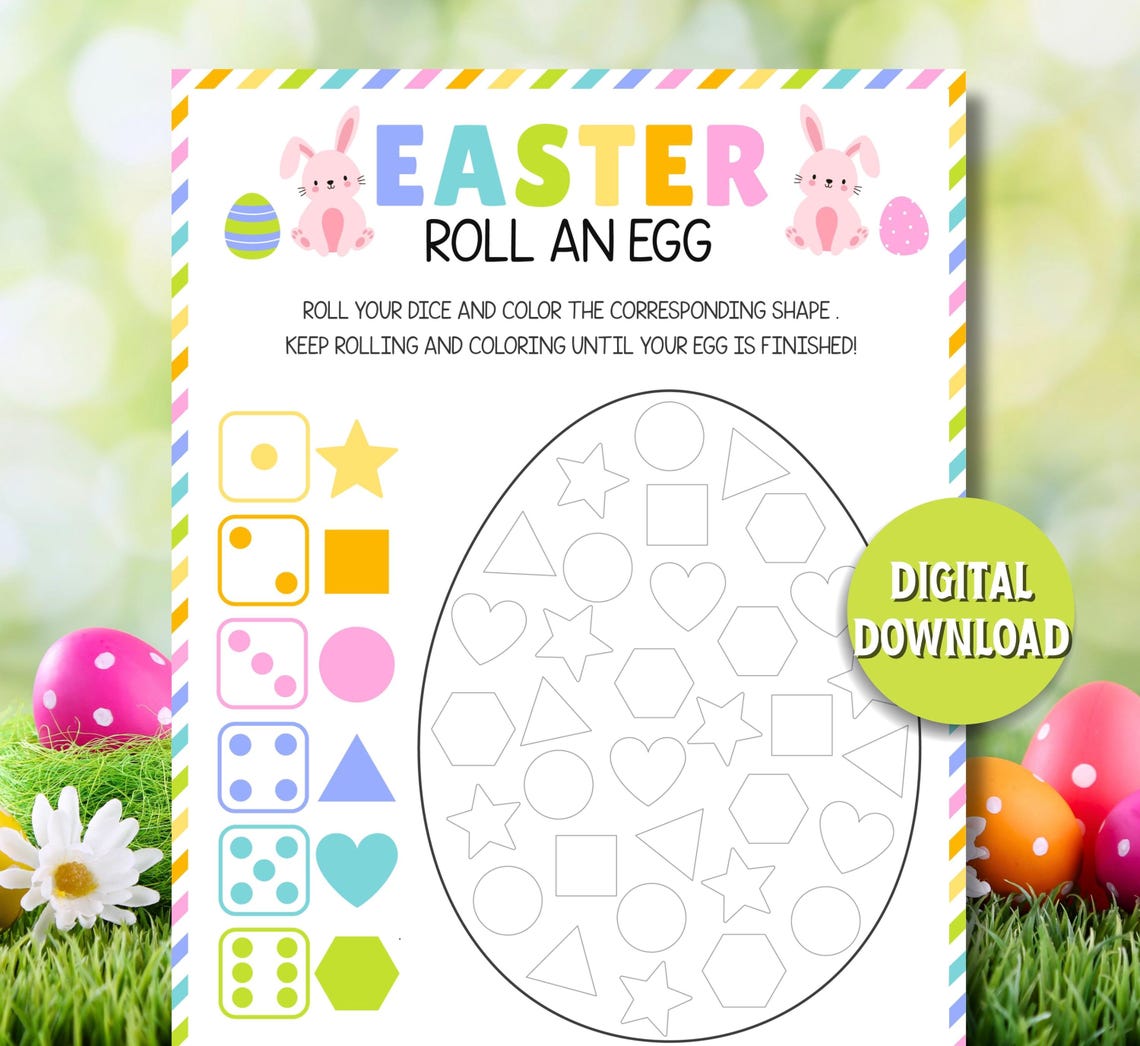 Easter Roll an Egg Game Printable, Easter Dice Coloring Game, Kids ...