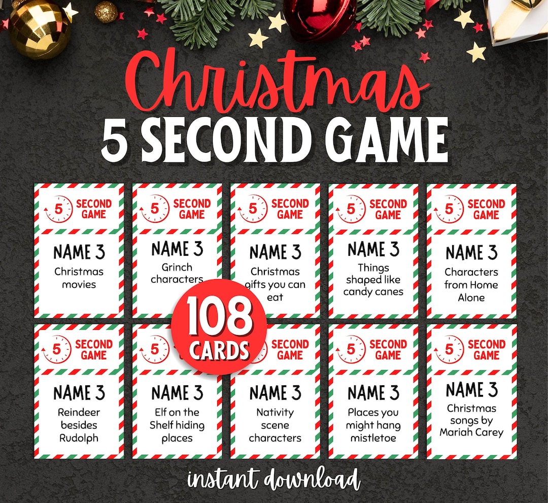 Christmas 5 Second Game, Printable Christmas Party Game, Kids Activity ...
