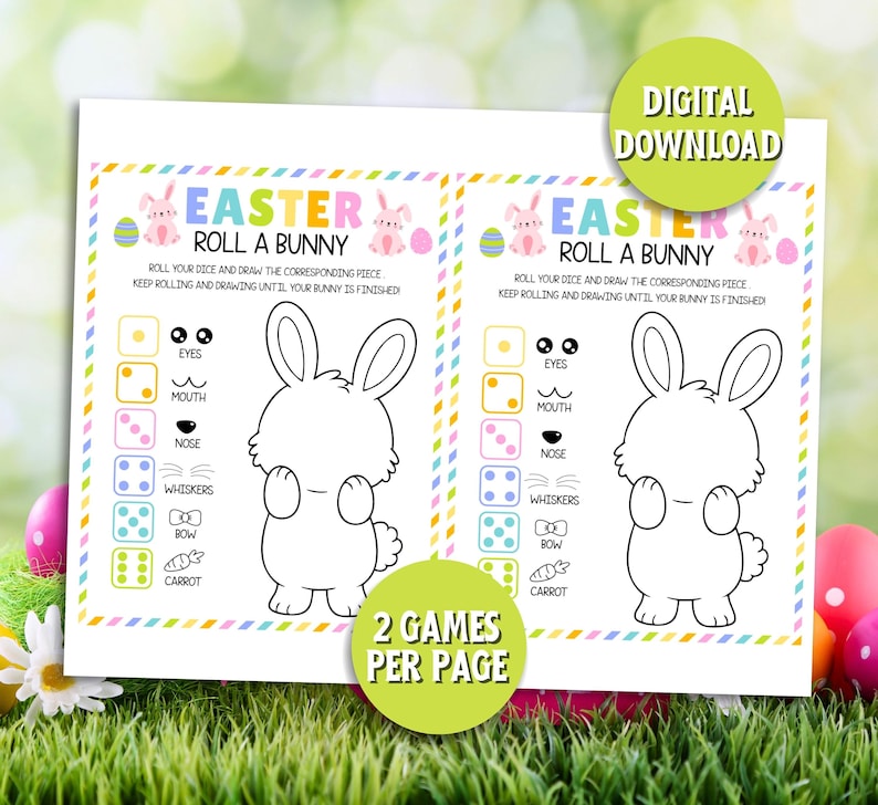 Easter Roll A Bunny Game Printable, Easter Dice Game for Kids, Bunny ...