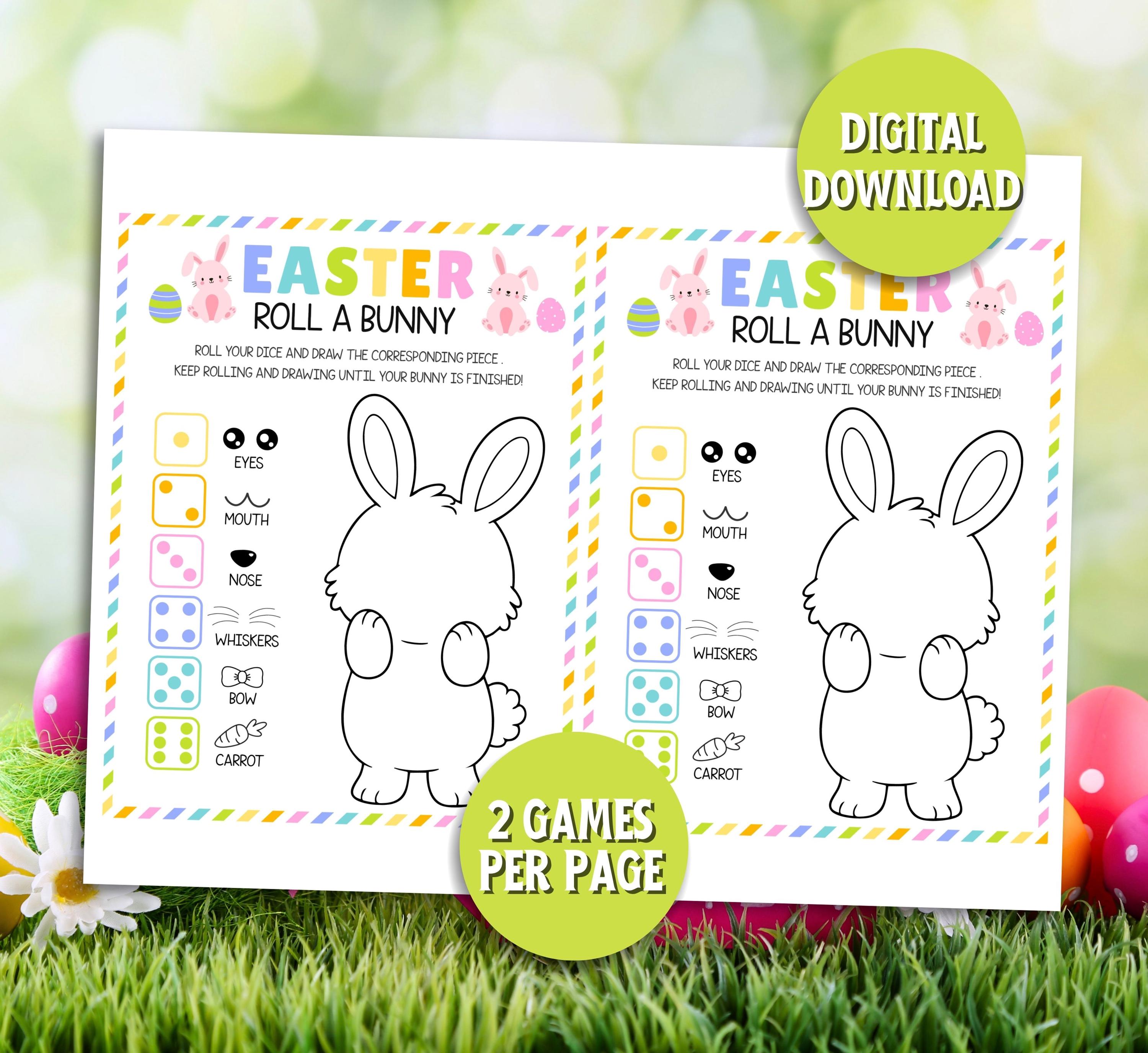 Easter Roll A Bunny Game Printable, Easter Dice Game for Kids, Bunny ...