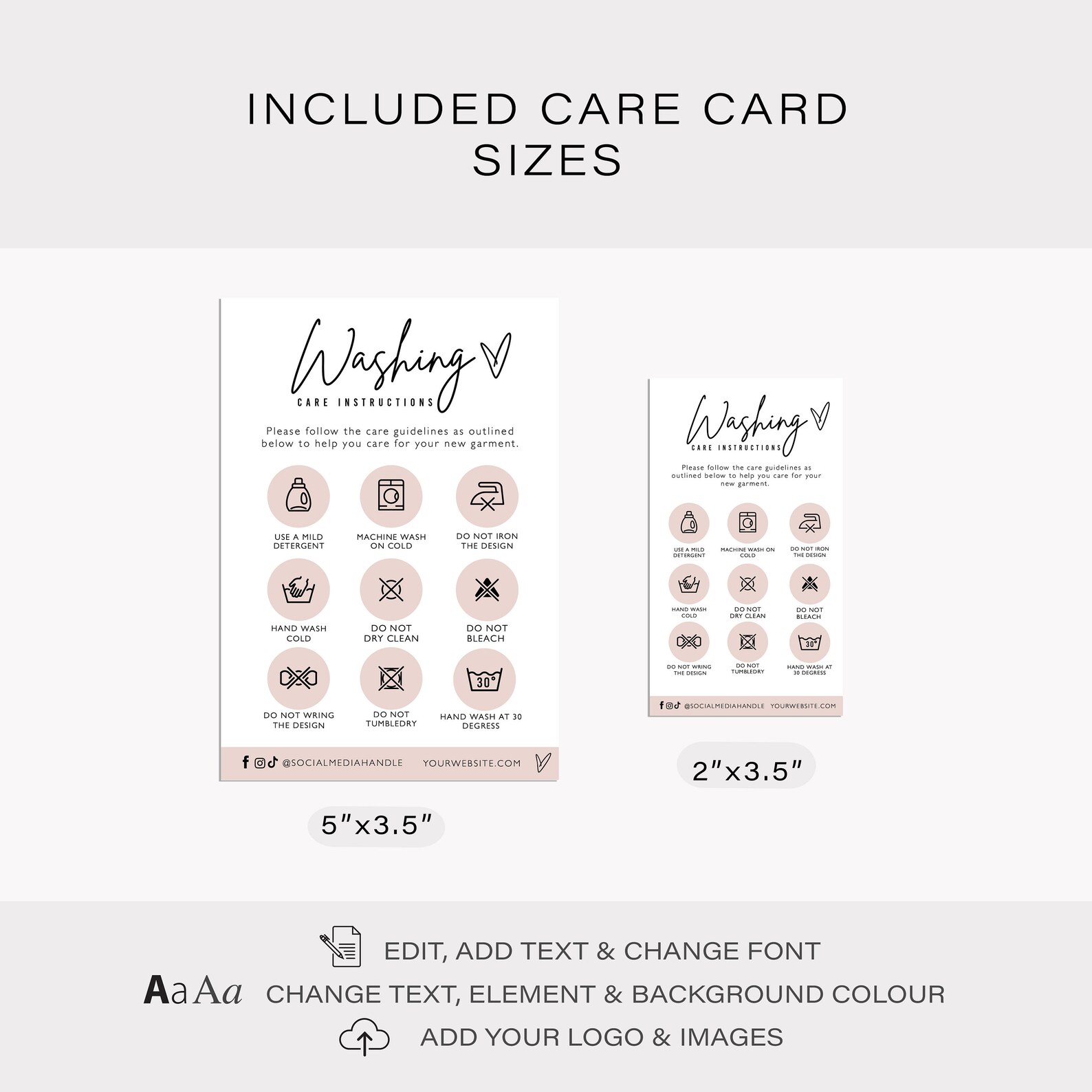 Washing Instructions Care Card Template Printable Clothing - Etsy